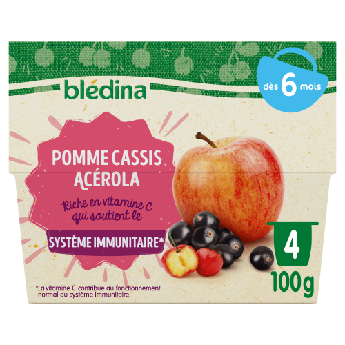 Coupelles : Compote Pommes Fruits rouges Cassis Bananes Poires - 8 mois